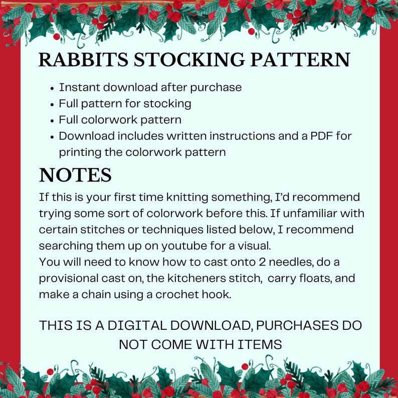 Rabbit Christmas Knit Stocking Pattern - Etsy