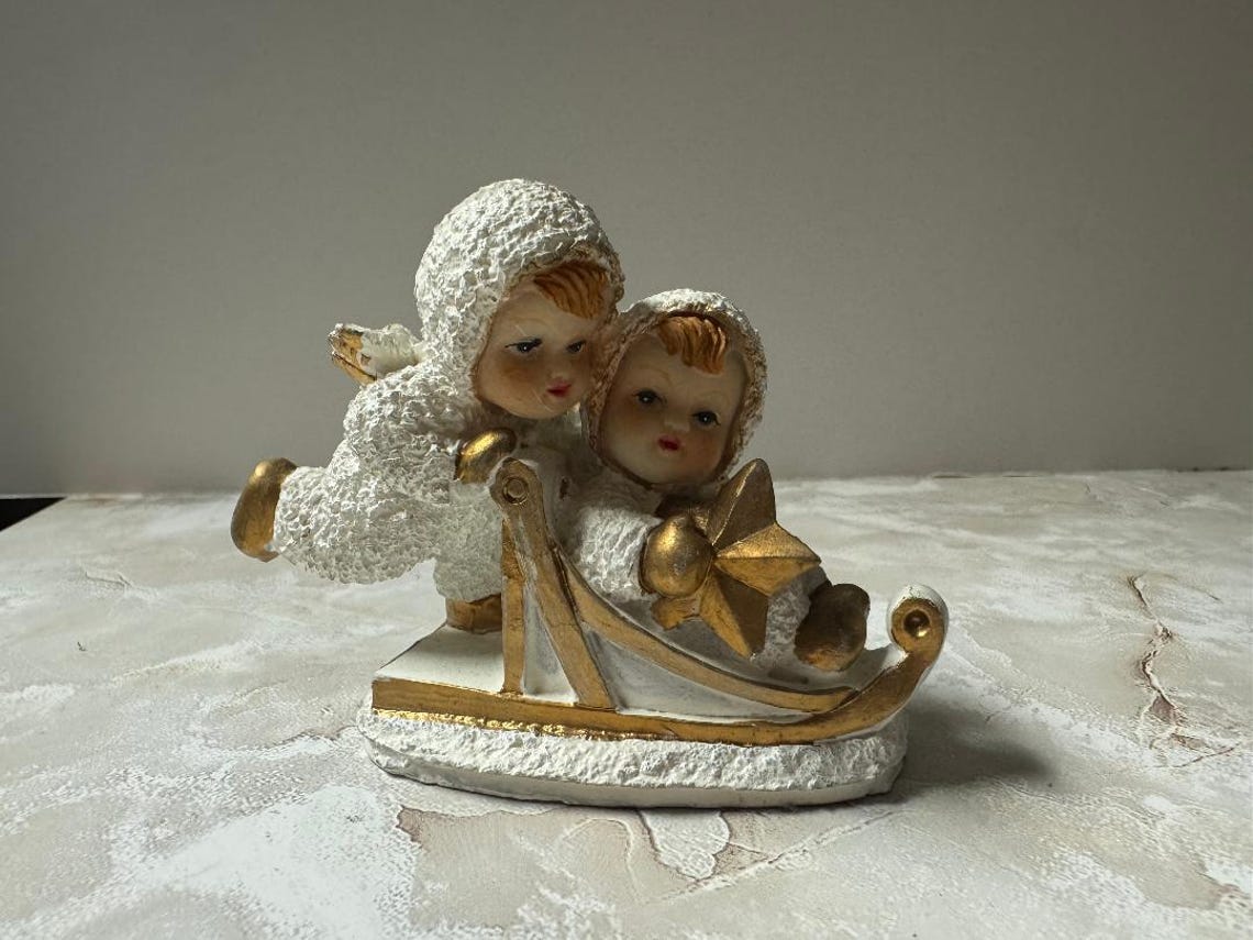 Vintage K's Collection of Snow Angels on a Sled - Etsy