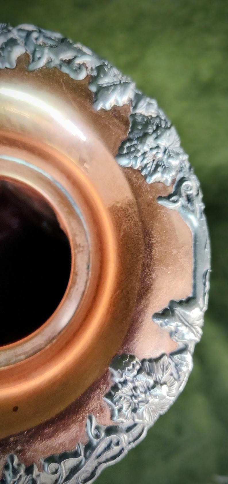 Antique Copper Sheffield Trumpet Vase With Silver Plate Victorian Grape ...