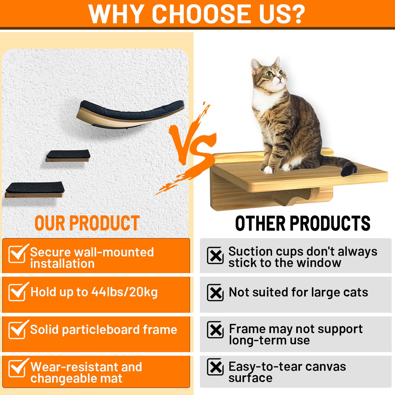 Large Cat Wall Shelves With Steps, Cat Wall Furniture, Cat Window Seat ...