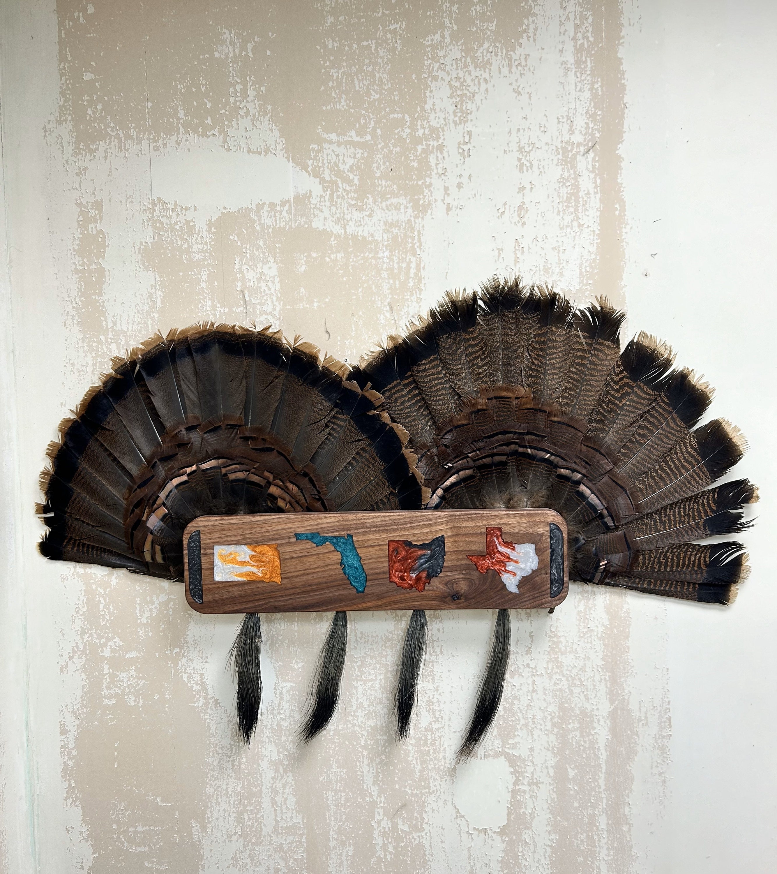 Multi-tail *states* Turkey Tail/beard Mount Plaque Epoxy & Wood - Satin ...