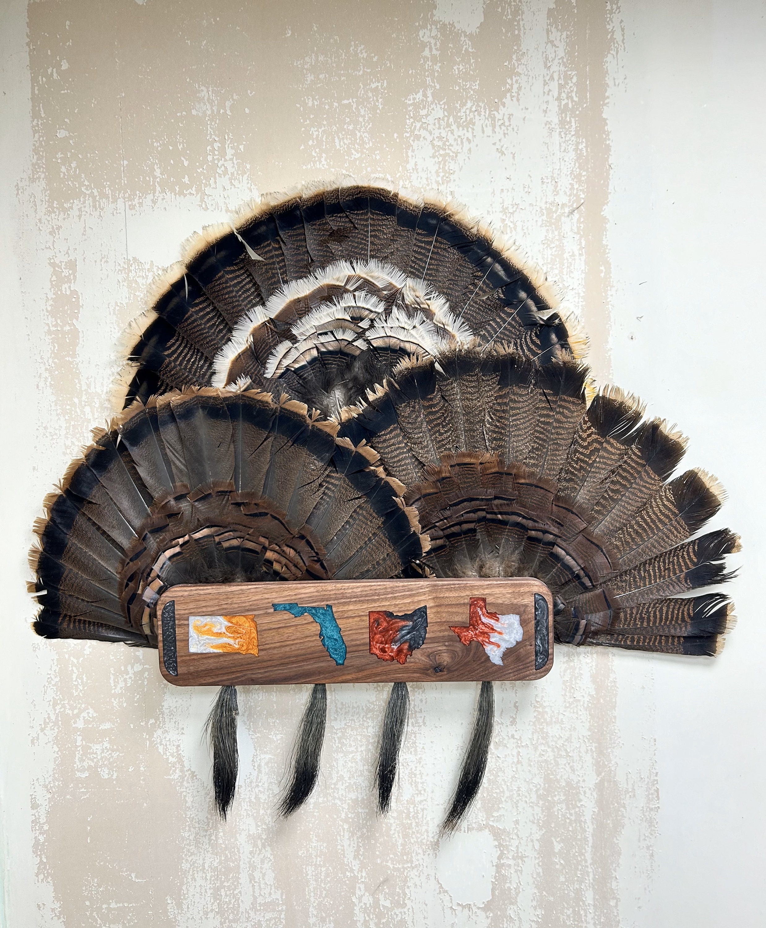 Multi-tail *states* Turkey Tail/beard Mount Plaque Epoxy & Wood - Satin ...
