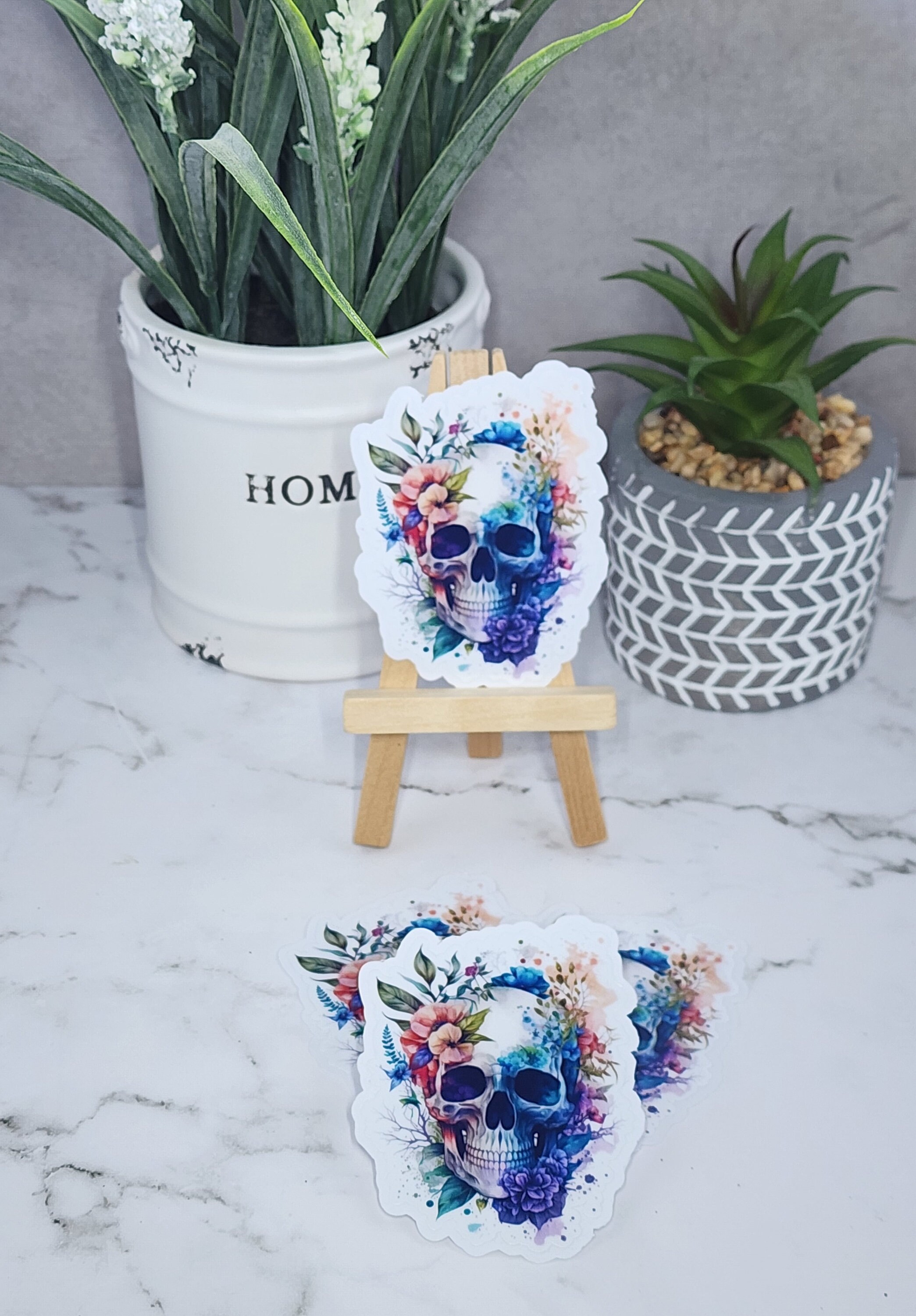 Watercolor Skull Floral Skull Sticker Waterproof Sticker Skull Decal ...