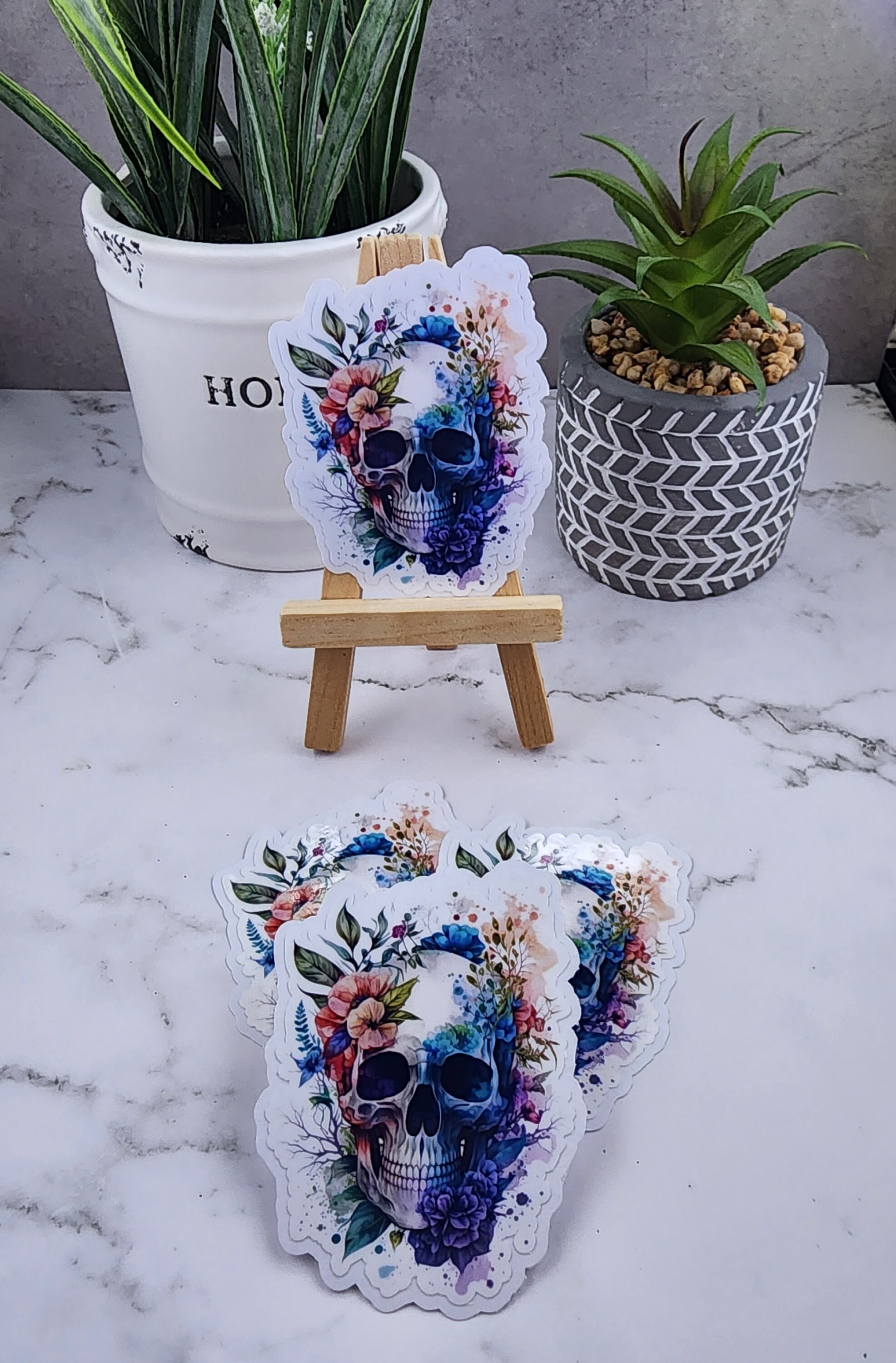 Watercolor Skull Floral Skull Sticker Waterproof Sticker Skull Decal ...