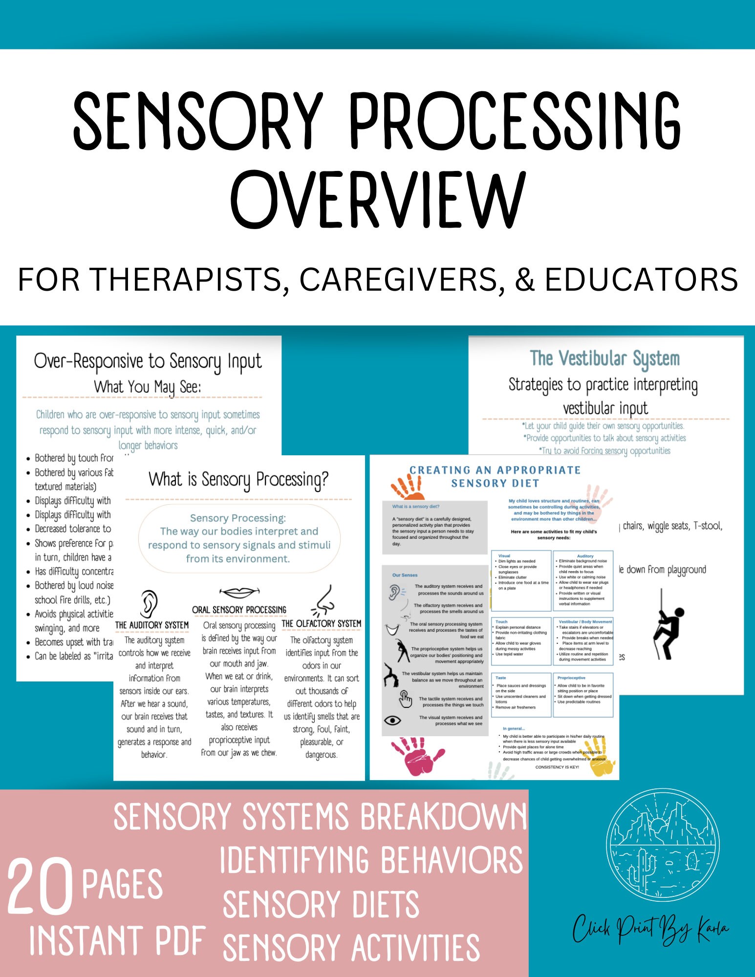 Digital Download 20 Pages of Caregiver Handouts sensory Processing ...