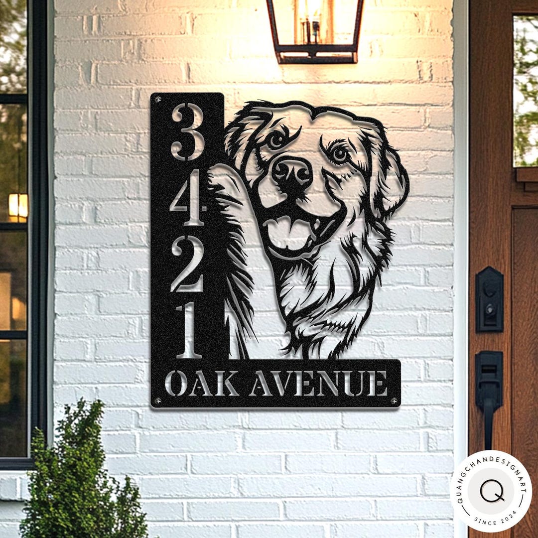 Personalized Golden Retriever Address Sign, Custom Dog House Number ...