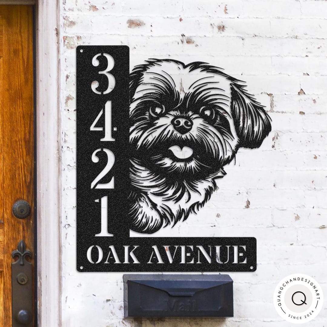 Personalized Shih Tzu Dog Address Sign, Custom Metal House Number ...