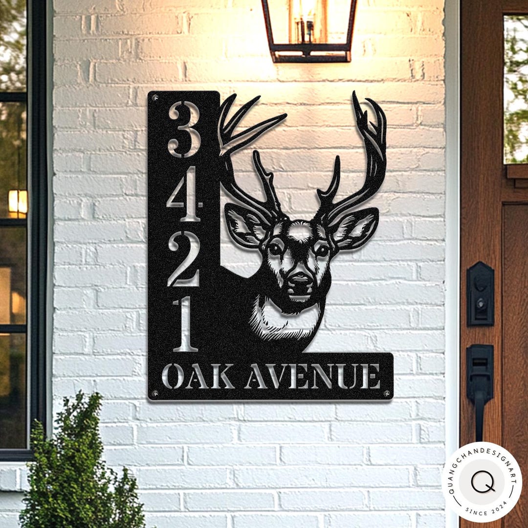 Personalized Deer Address Sign, Rustic Farmhouse Metal House Number ...