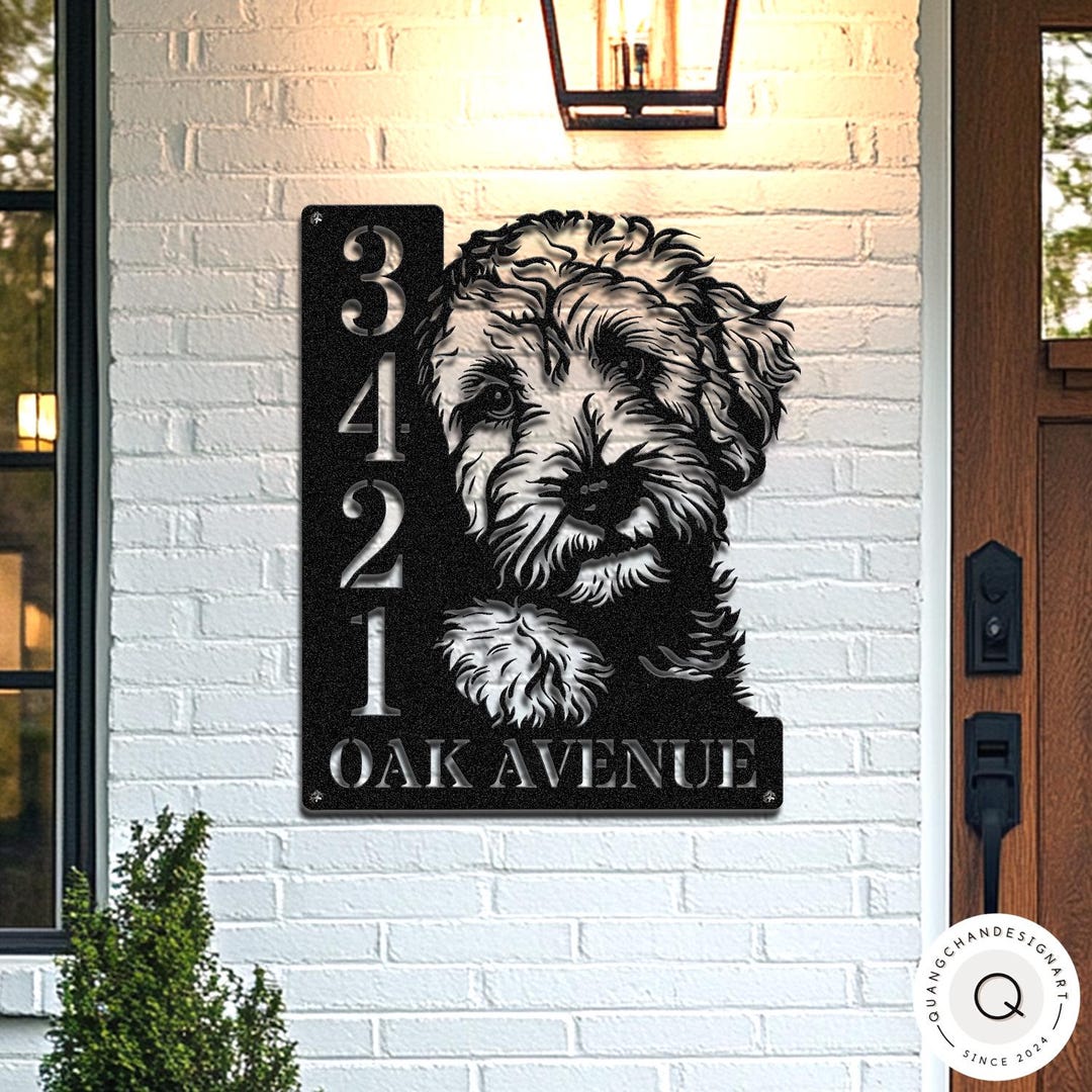 Personalized Goldendoodle Address Sign, Custom Dog House Number Plaque ...