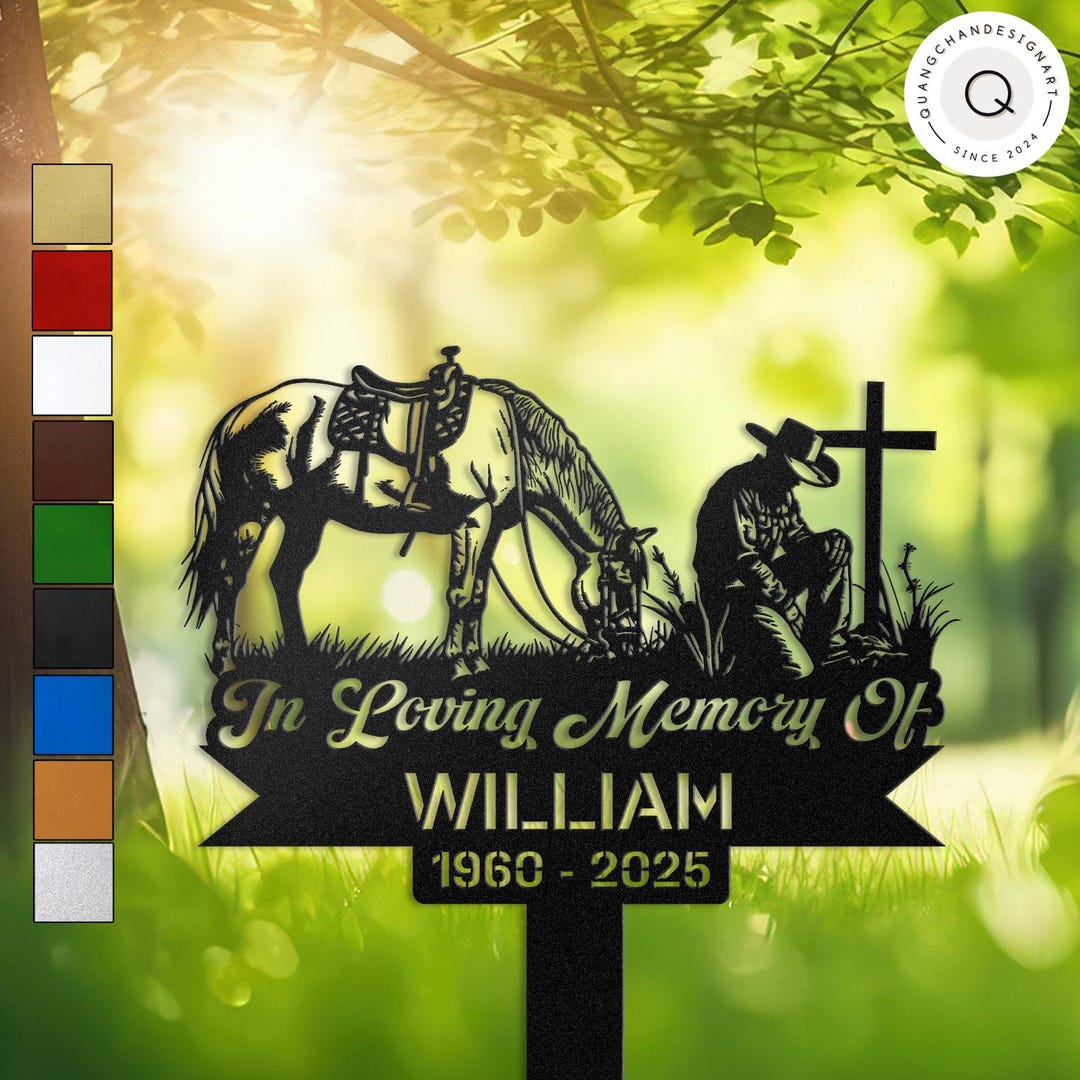 Personalized Cowboy Memorial Stake, Custom Western Grave Marker, in ...