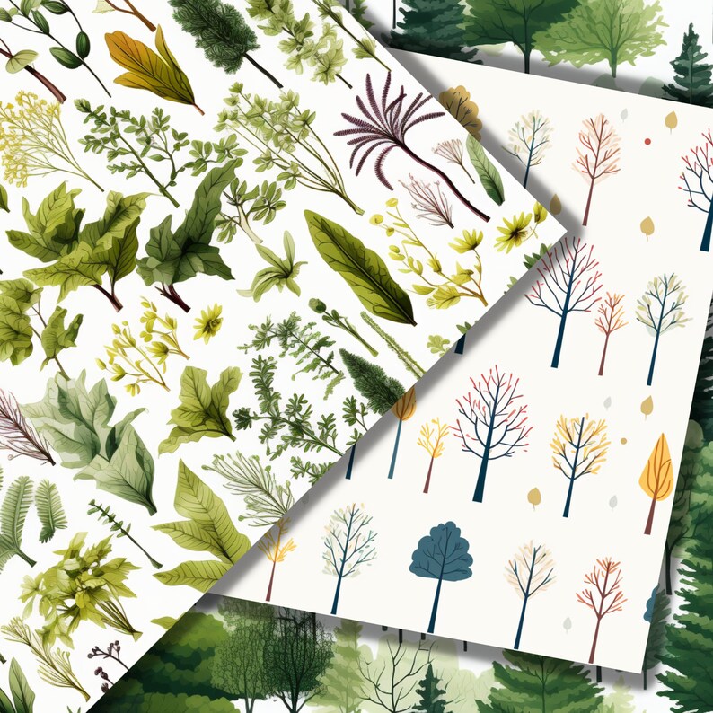 Seamless Leaf & Tree Patterns Digital Paper - Scrapbooking, Wrapping ...