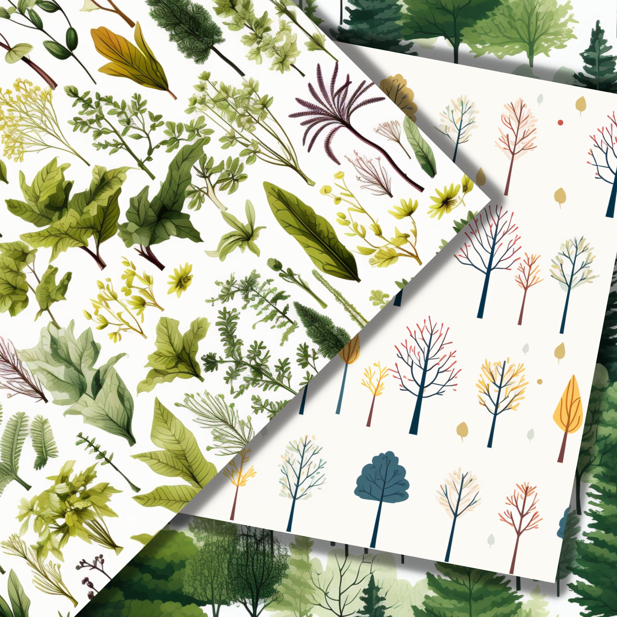 Seamless Leaf & Tree Patterns Digital Paper - Scrapbooking, Wrapping ...