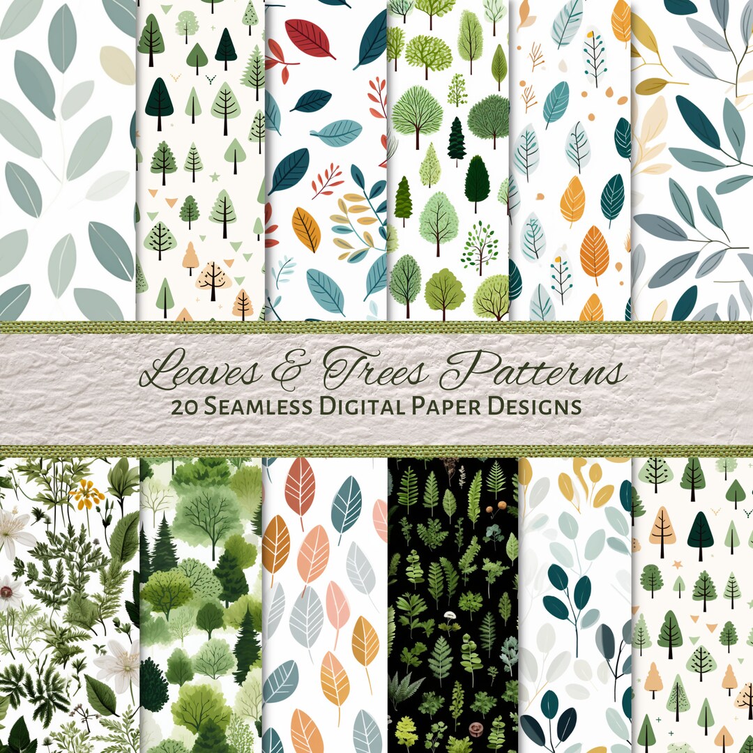 Seamless Leaf & Tree Patterns Digital Paper - Scrapbooking, Wrapping ...