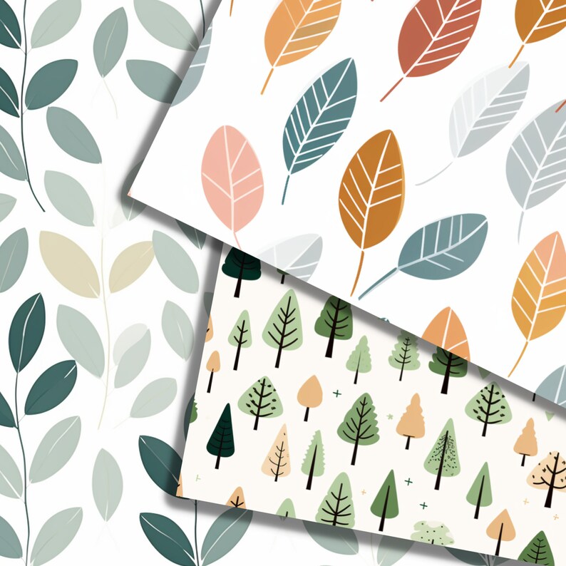 Seamless Leaf & Tree Patterns Digital Paper - Scrapbooking, Wrapping ...