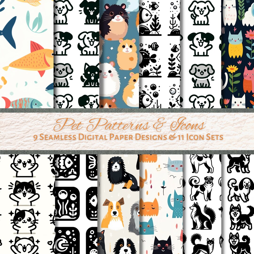 Pet-themed Digital Paper & Icons: Dogs, Cats, Fish, Hamsters - for ...