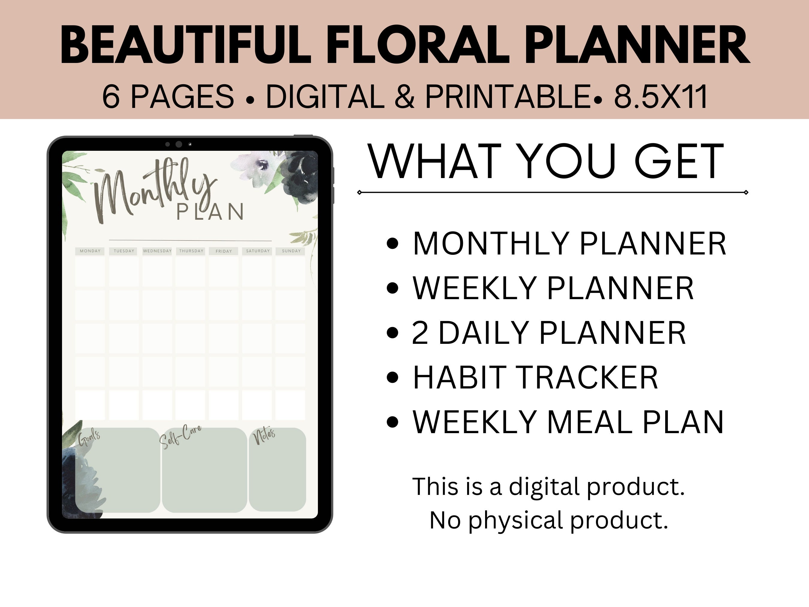 Floral Watercolor Planner, Printable Planner, Digital Planner ...