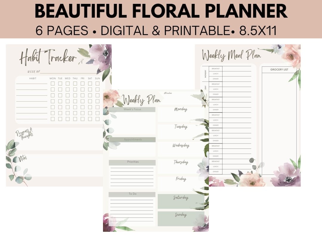 Floral Watercolor Planner, Printable Planner, Digital Planner ...