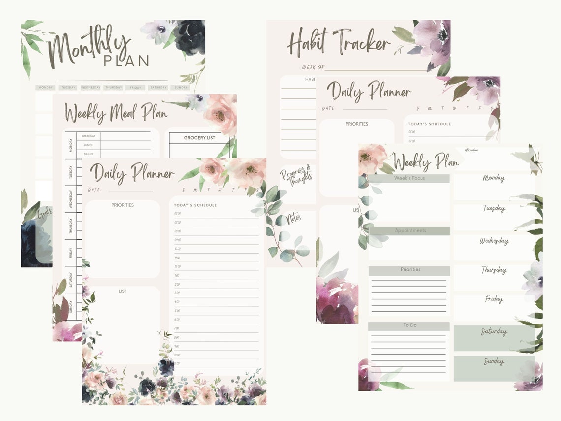 Floral Watercolor Planner, Printable Planner, Digital Planner ...