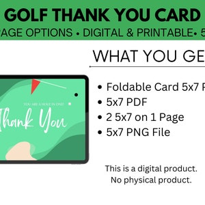 Golf Theme Thank You Card Printable, Thank You Card, Golf Thank You ...