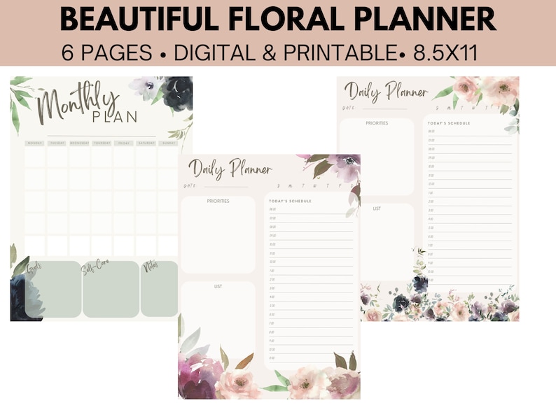 Floral Watercolor Planner Printable Planner Digital Planner - Etsy