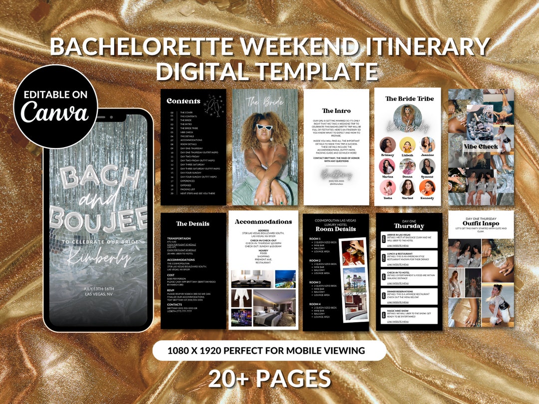 Bachelorette Party Itinerary Template Digital Bachelorette Itinerary ...