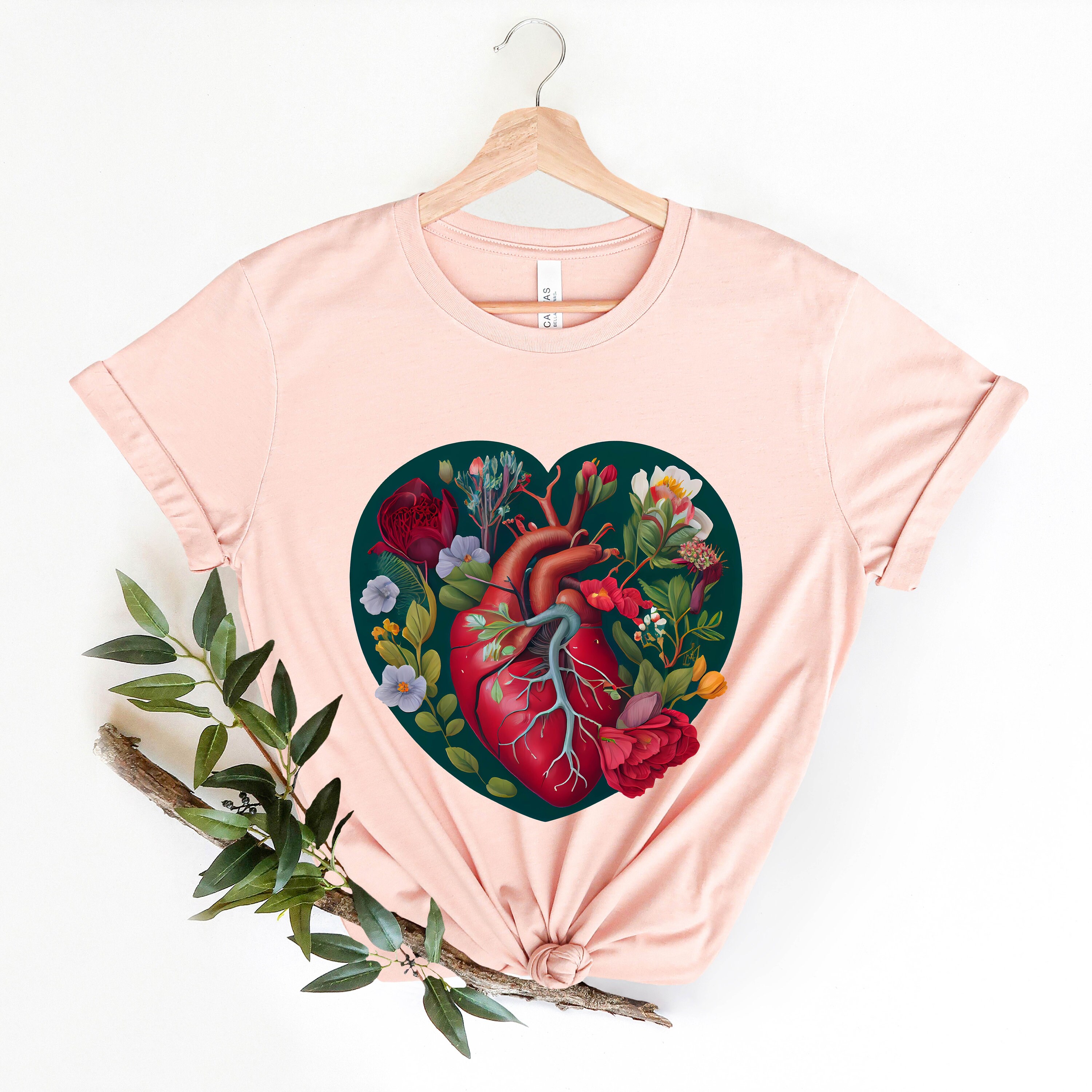 Floral Heart Anatomy Shirt, Anatomical Heart Shirt, Cardiology Shirt ...