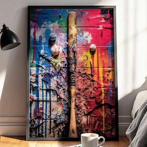 Baseball Bat Graffiti Wall Art, Printable Digital, Colorful Baseball ...