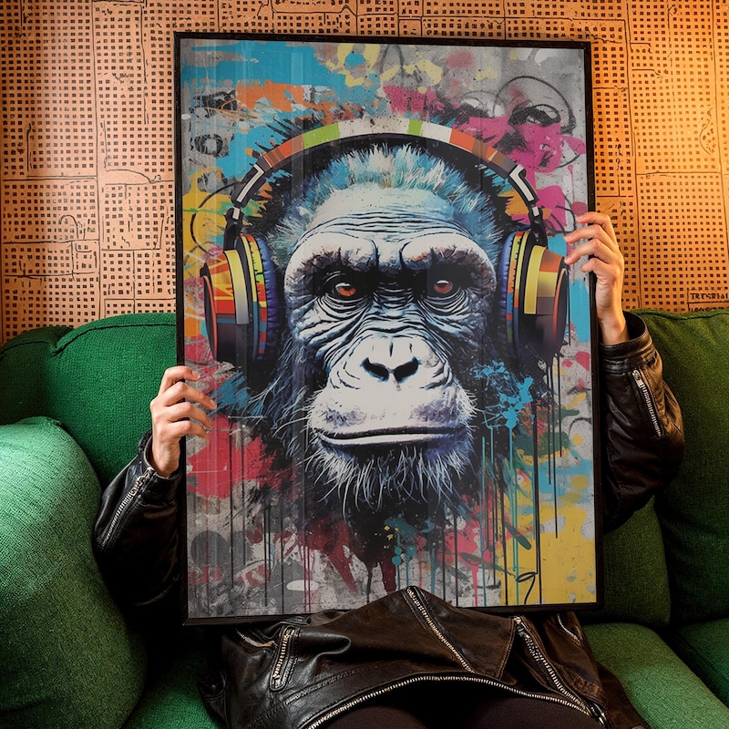 Neon Monkey Poster - Etsy UK