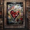 Romantic Heart Street Art Wall Decor, Expressive Colorful Graffiti ...