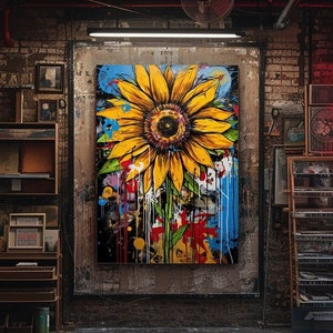 Sunflower Graffiti Wall Art, Botanical Digital Art Print, Flower ...