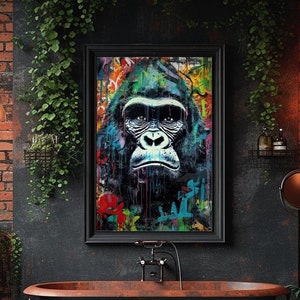 Gorilla Graffiti Wall Art, Colorful Monkey Gorilla Painting, Digital ...