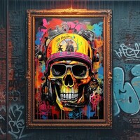 Skeleton Skull Graffiti Wall Art, Digital Art, Skull Halloween Wall ...