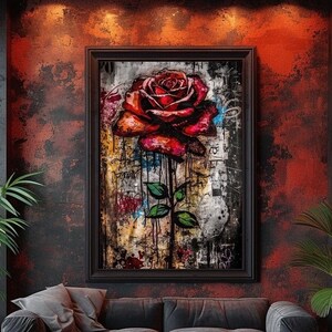 Red Rose Graffiti Wall Art, Digital Download, Colorful Rose Flower ...