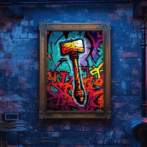 Thor Mjolnir Graffiti Wall Art, Printable Digital, Thor Hammer Wall ...