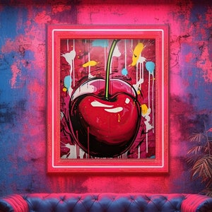 Red Cherry Graffiti Wall Art, Printable Digital, Colorful Fruit Wall ...