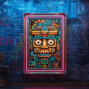 Aztec Face Graffiti Wall Art, Digital Download, Aztec Mythology Wall ...