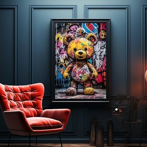 Banksy-inspired Teddy Bear Graffiti Vibrant Urban Street Art - Etsy