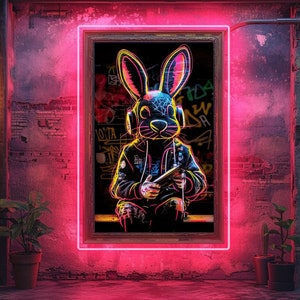 Bunny With Headphones Graffiti Wall Art, Digital Print, Modern Street ...
