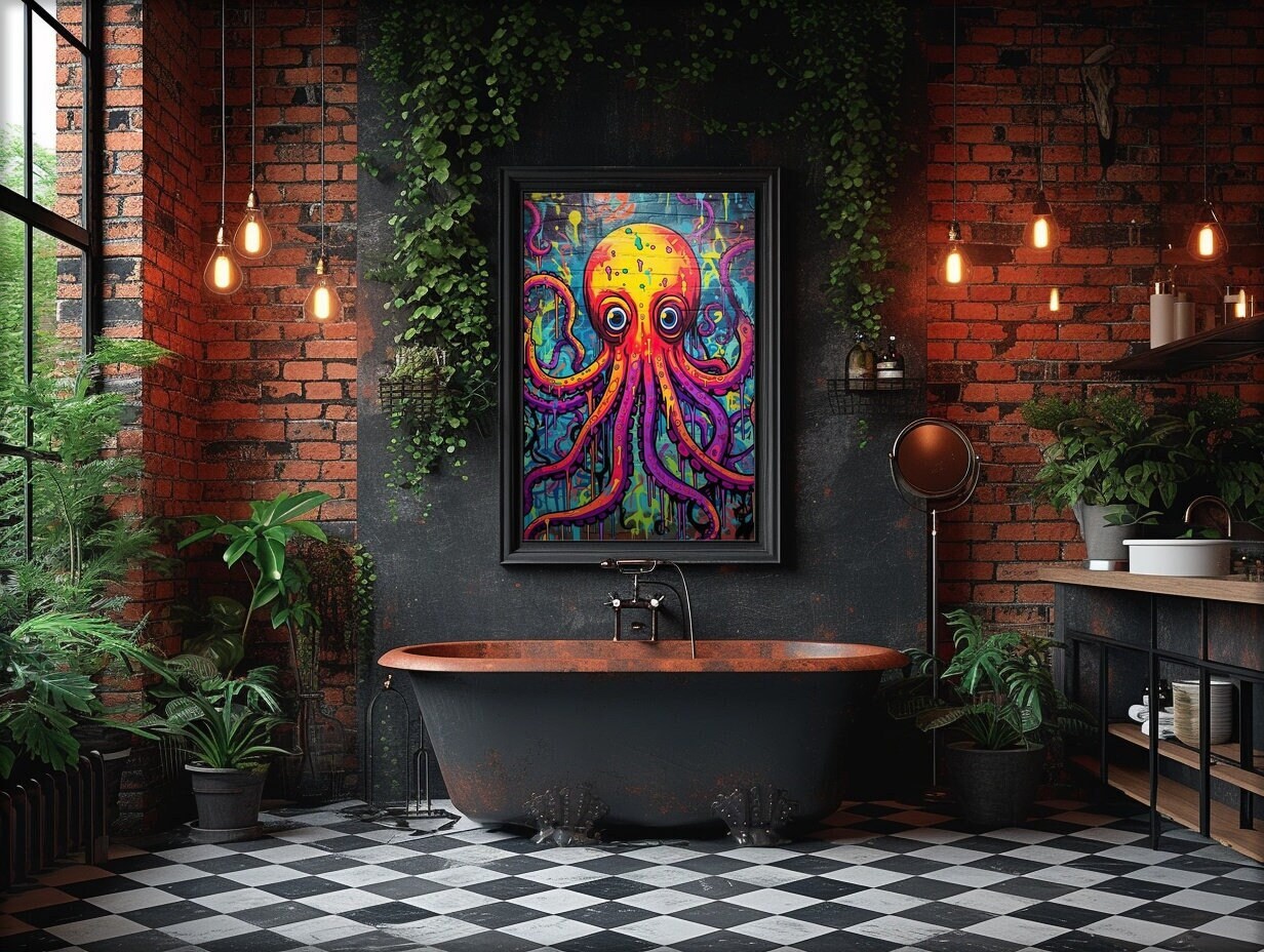 Octopus Graffiti Wall Art, Printable Digital, Colorful Marine Life Wall ...