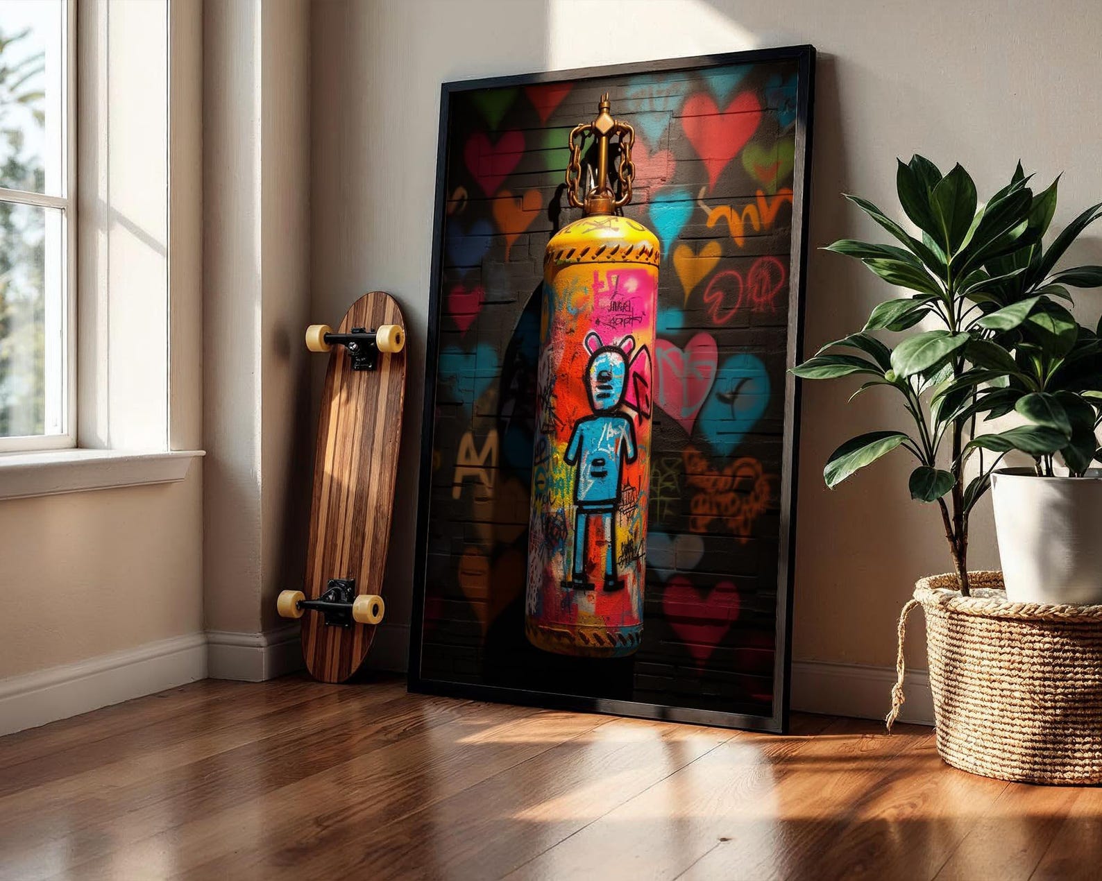 Boxing Bag Graffiti Art, Vibrant Punching Bag Digital Wall Decor ...