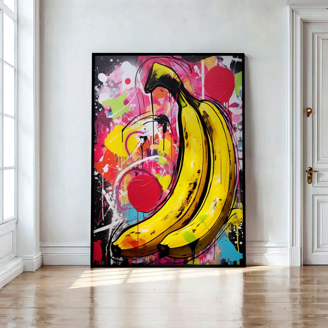 Banana Graffiti Wall Art, Colorful Fruit Digital Art Graffiti Print ...