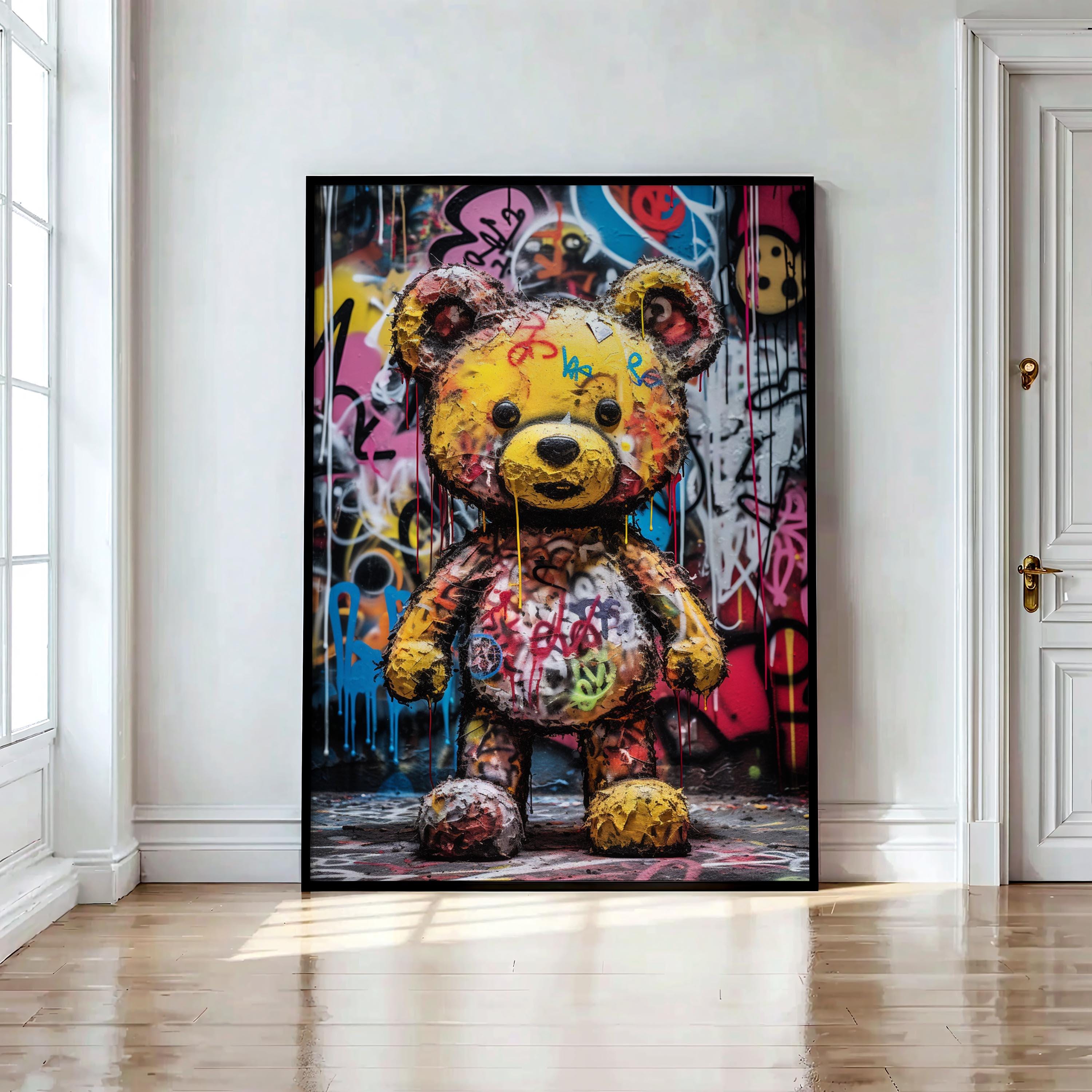 Banksy-inspired Teddy Bear Graffiti, Vibrant Urban Street Art, Modern ...