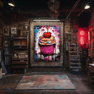 Colorful Cupcake Graffiti Wall Art, Digital Print, Modern, Urban ...