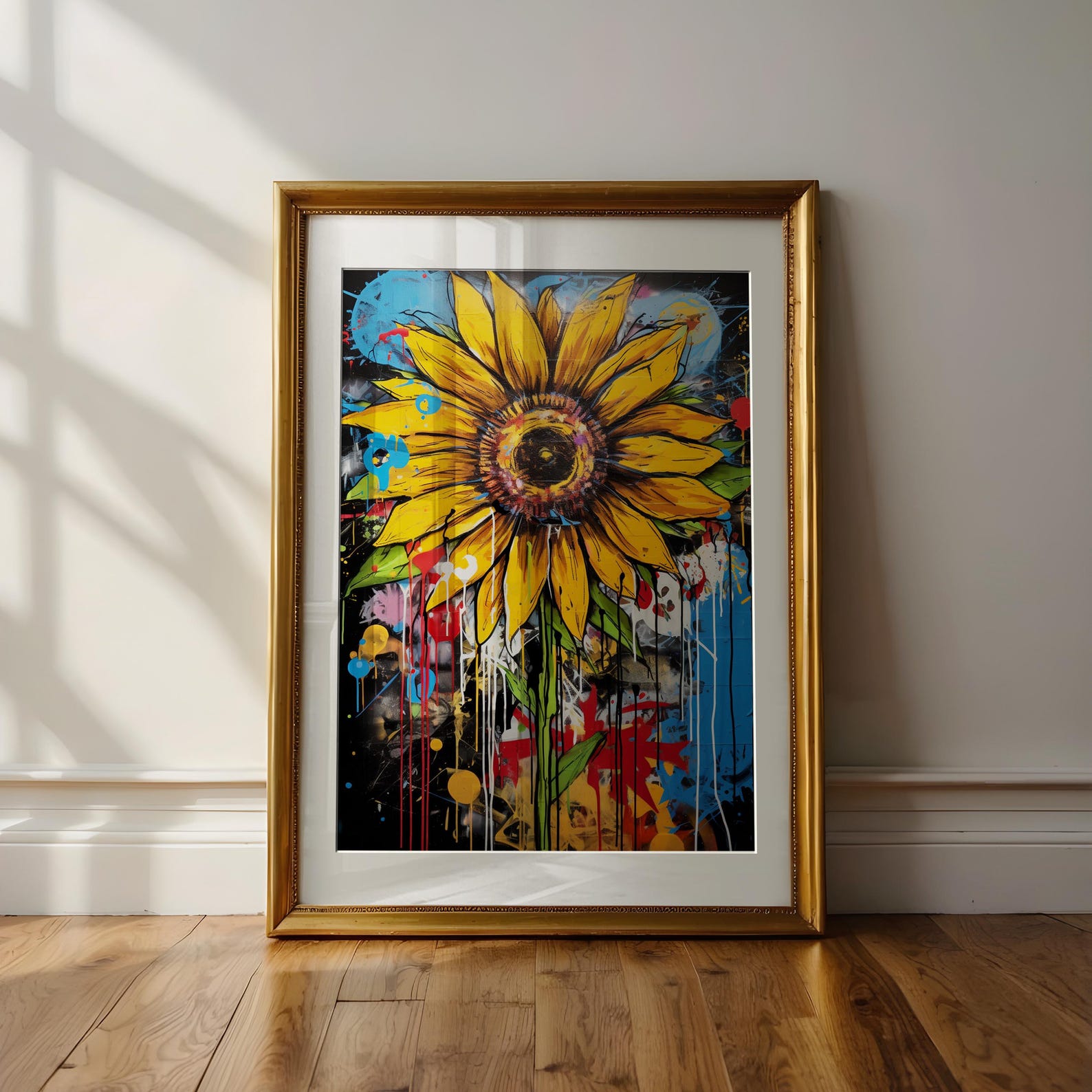 Sunflower Graffiti Wall Art, Botanical Digital Art Print, Flower ...