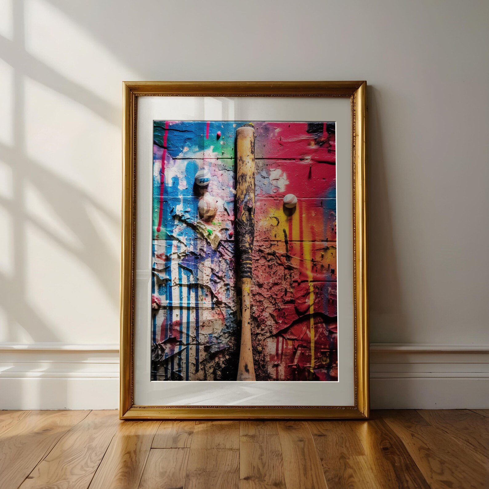 Baseball Bat Graffiti Wall Art, Printable Digital, Colorful Baseball ...