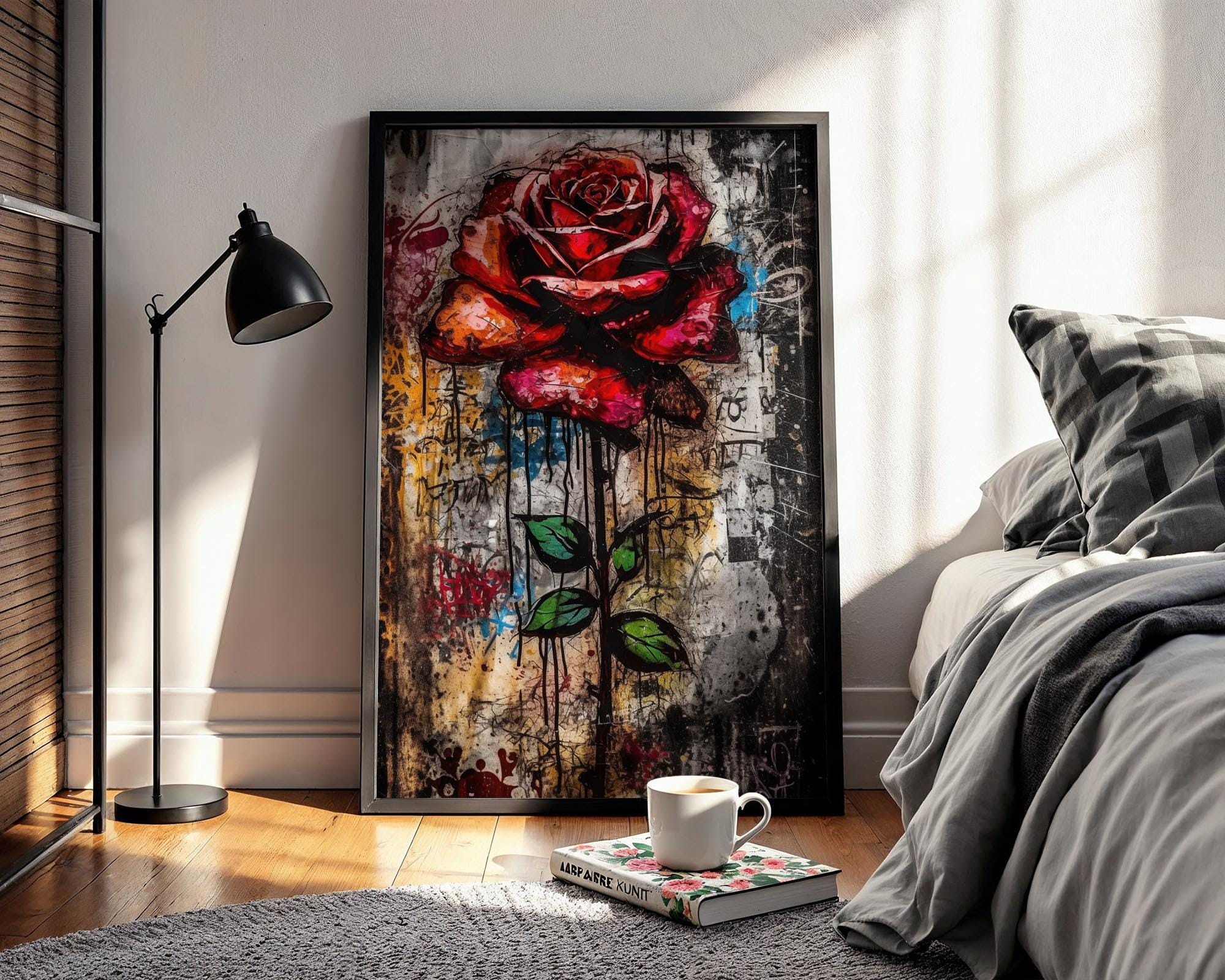Red Rose Graffiti Wall Art, Digital Download, Colorful Rose Flower ...