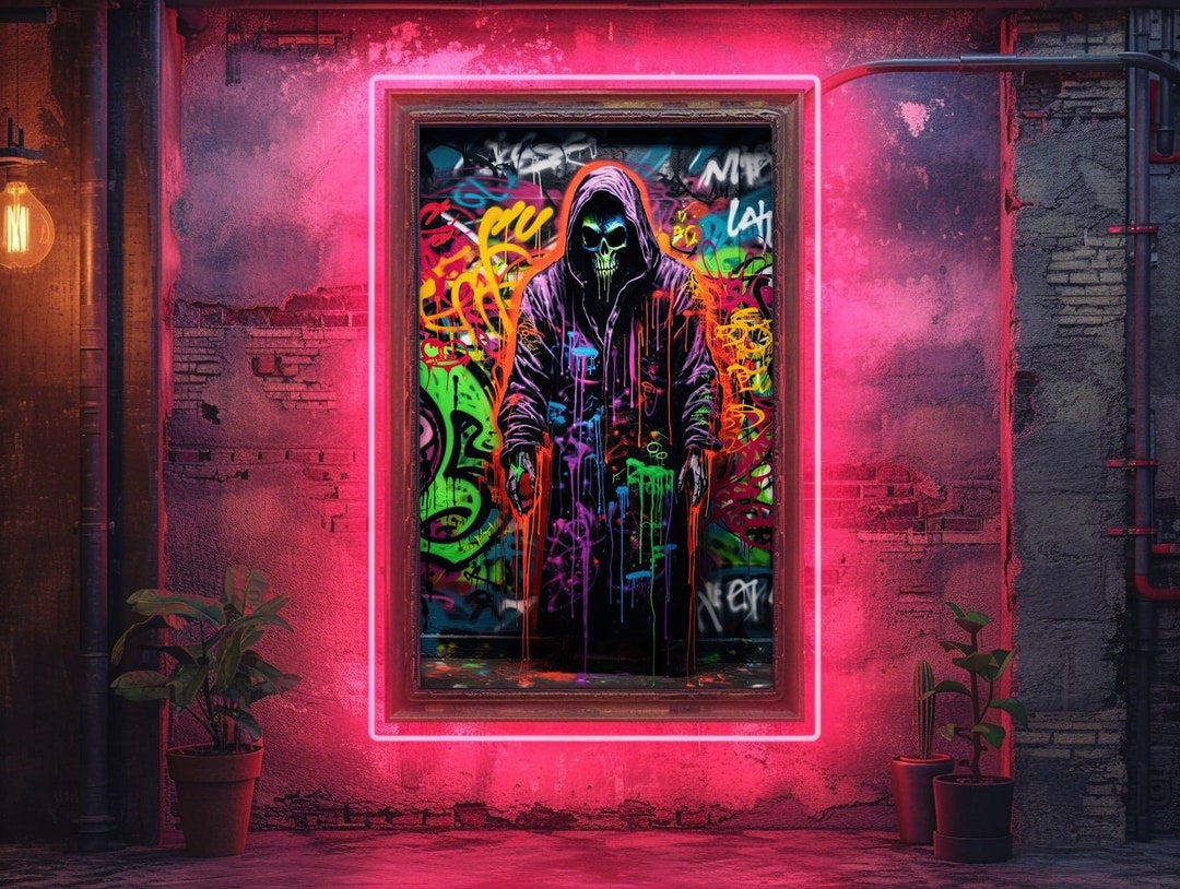 Grim Reaper Graffiti Wall Art, Digital Download Print, Spooky Colorful ...