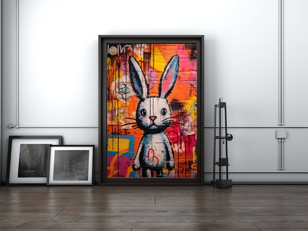 Bunny Graffiti Wall Art Digital Print Colorful Cute Rabbit - Etsy