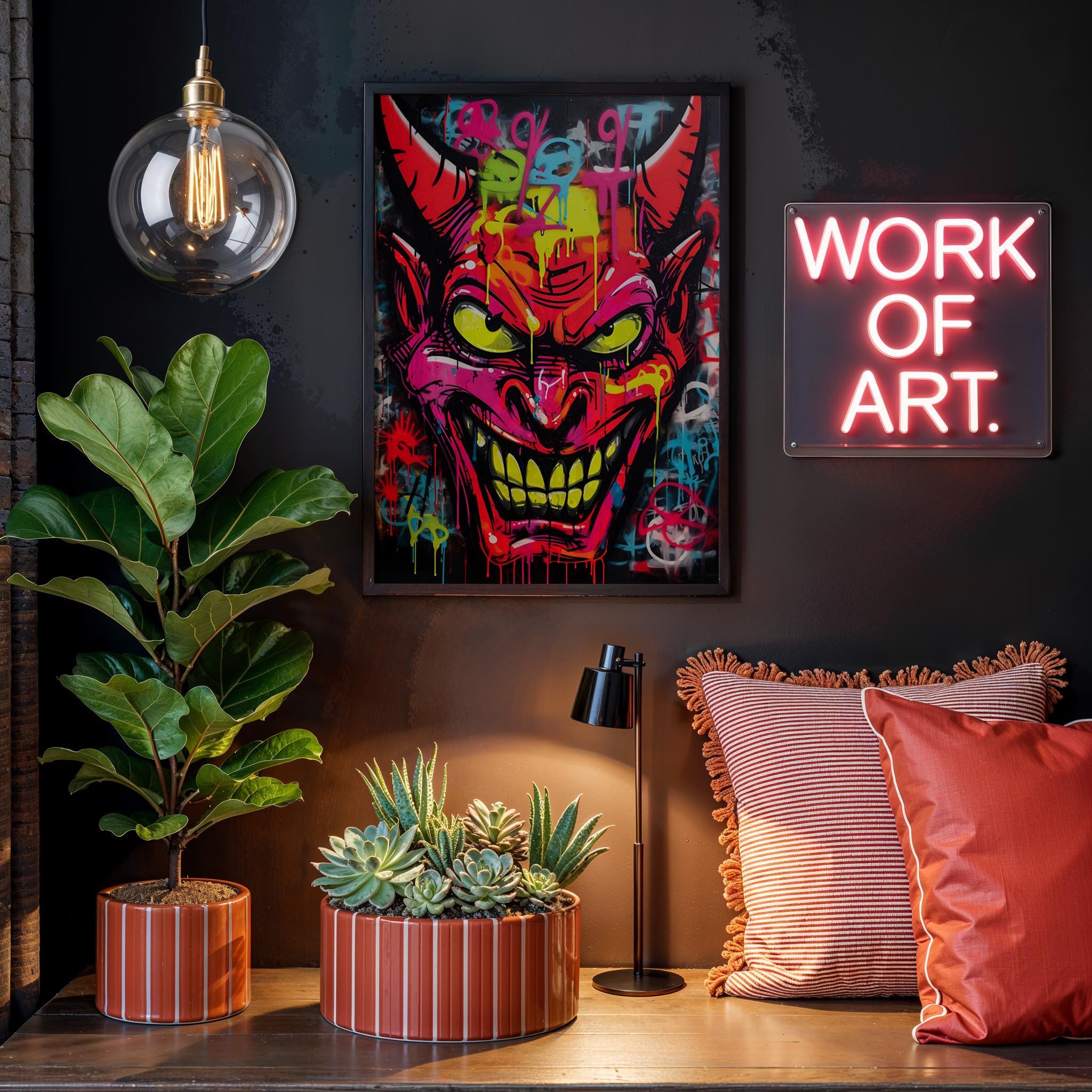 Red Devil Graffiti Wall Art, Digital Download, Demon Horns Art Print ...