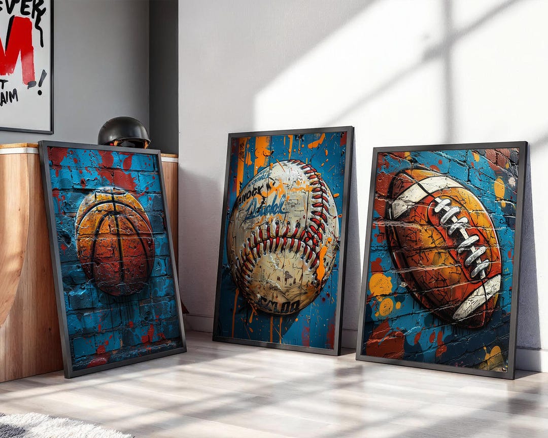 Graffiti Sport Gallery Wall Set, Set of 3 Prints, Baseball, Basketball ...